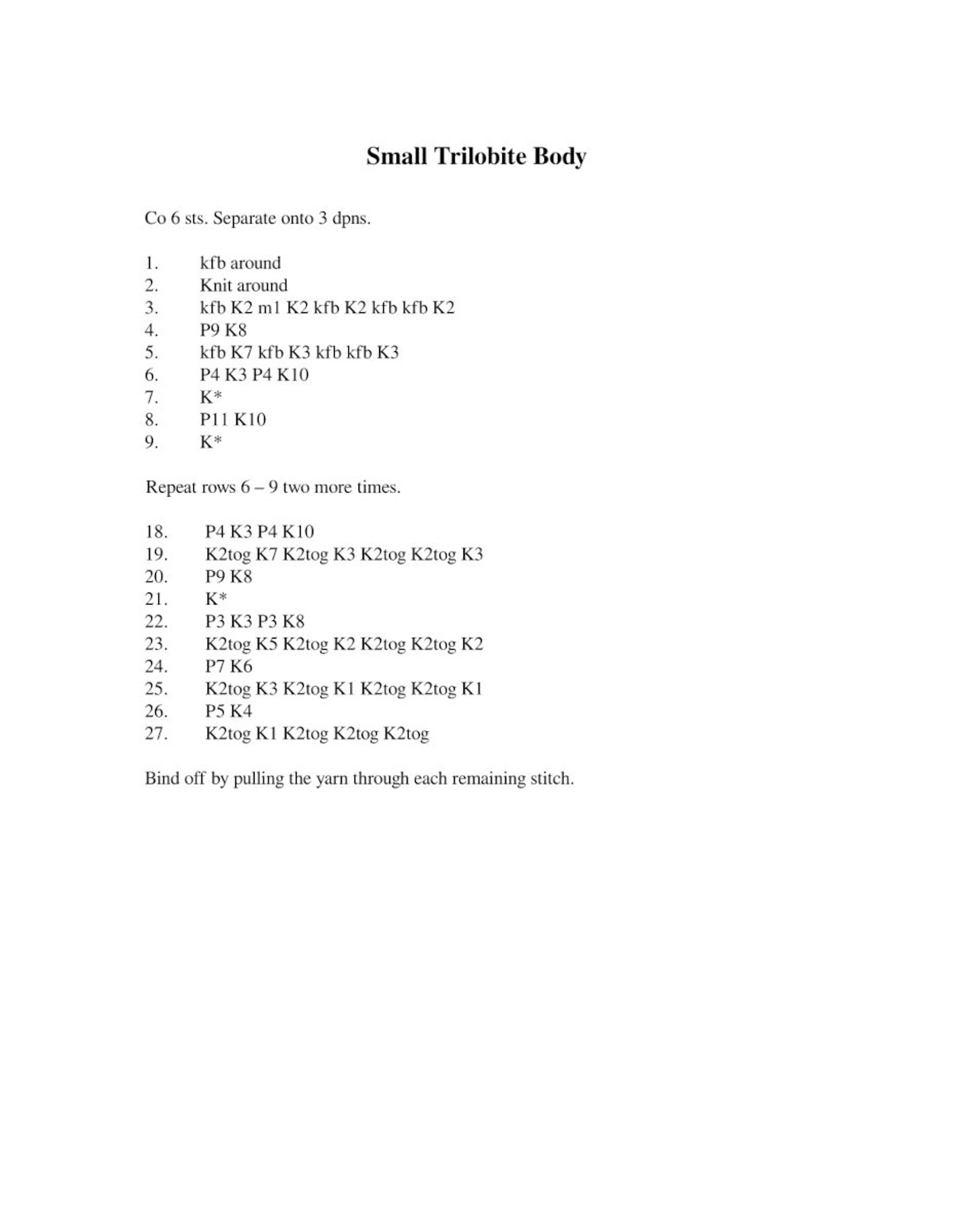 Trilobite Knitting Patterns 3 Sizes - Etsy