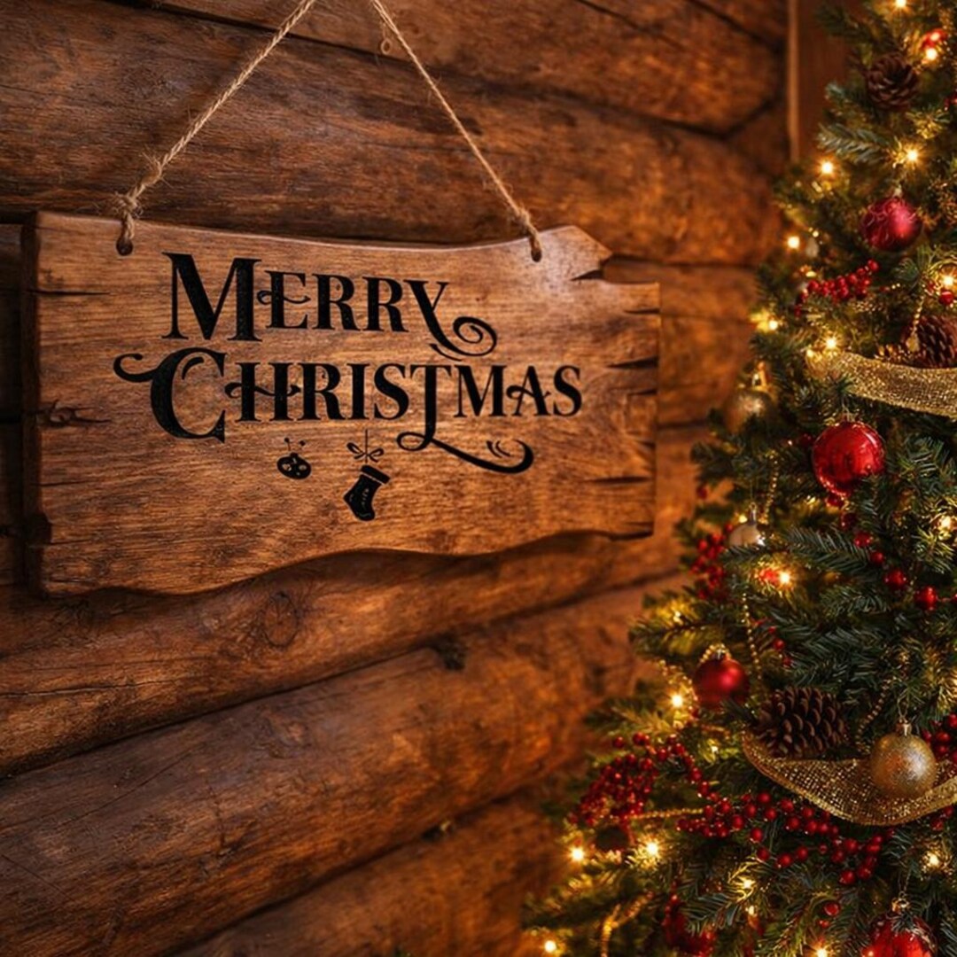Merry Christmas Log Look Plaque - Etsy