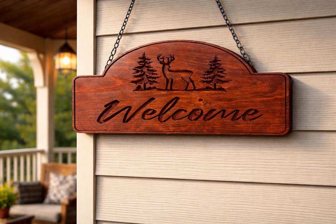 Deer+pine Trees Welcome Plaque - Etsy