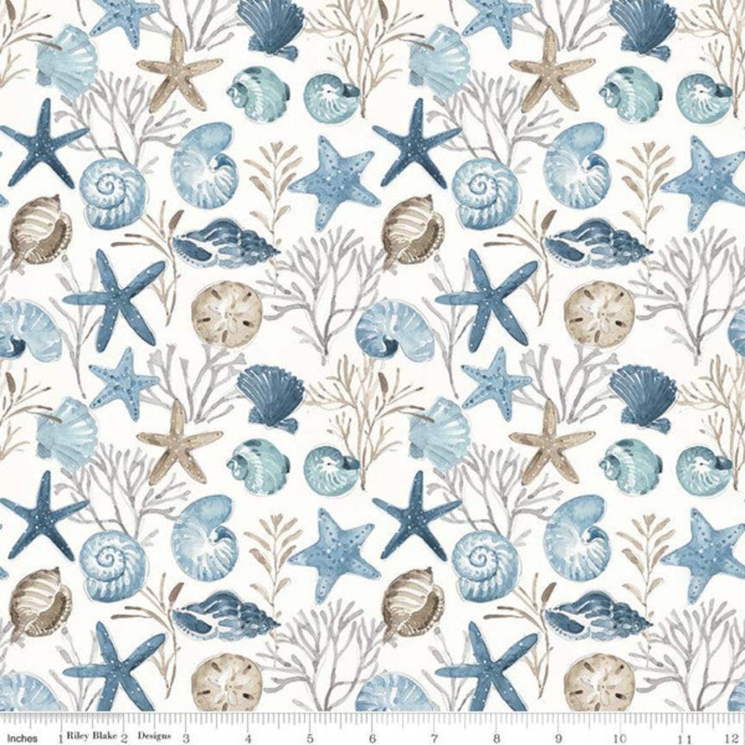 Fabric BLUE ESCAPE COASTAL *ocean Floor off White* by Lisa Audit for ...