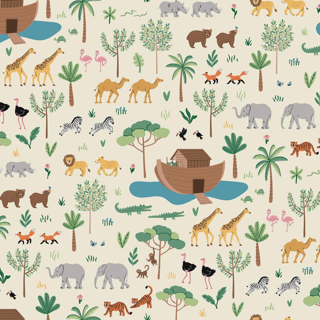 Fabric *TWO by TWO* Noah's Ark Main on Cream C16680 - 100% Premium ...