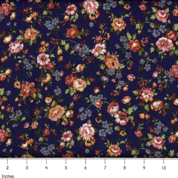 Navy Floral Fabric - Etsy