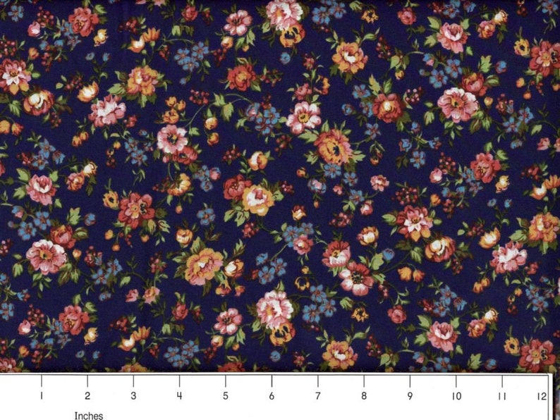 Fabric - New NAVY FLORAL!! Flowers All Over!! - Etsy