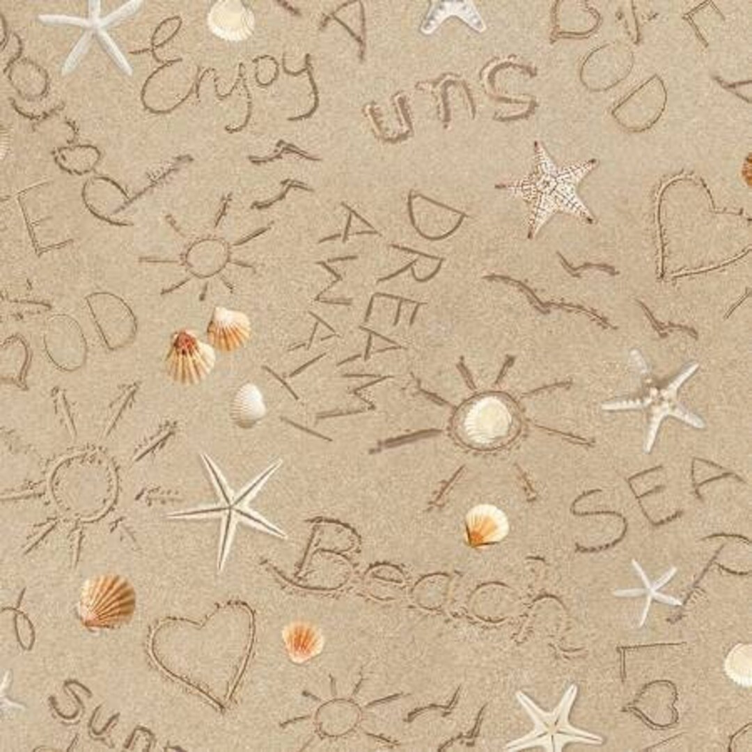 Fabric - BEACH SAND "writing on Sand" New !!! by Timeless Treasures ...