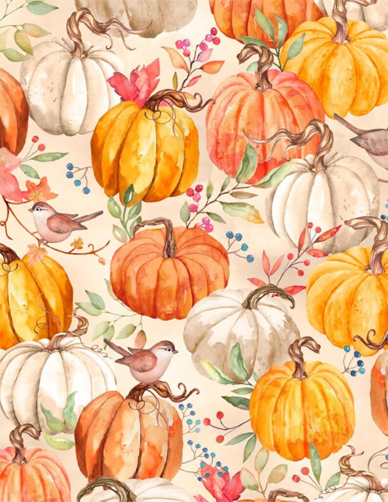 AUTUMN DAY Fabric Tan Pumpkins Packed | Etsy