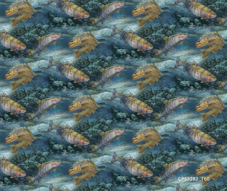 Fabric Trout SALE TROUTMAN Basin Trout All Over Fabric - Etsy