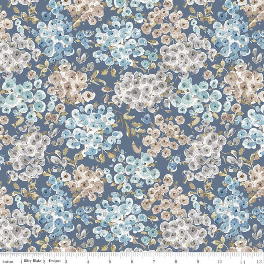 Fabric BLUE ESCAPE COASTAL *floral Colonial Blue 512* by Lisa Audit for ...
