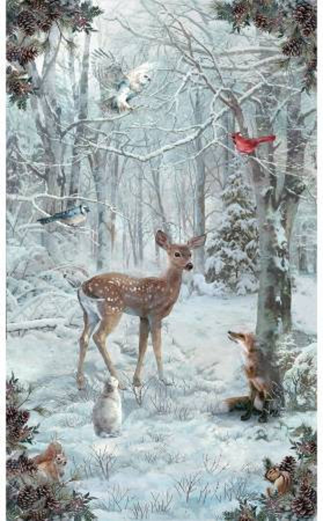 Fabric WINTER TALES SNOW Panel - Gorgeous Deer Panel by Hoffman Fabrics ...