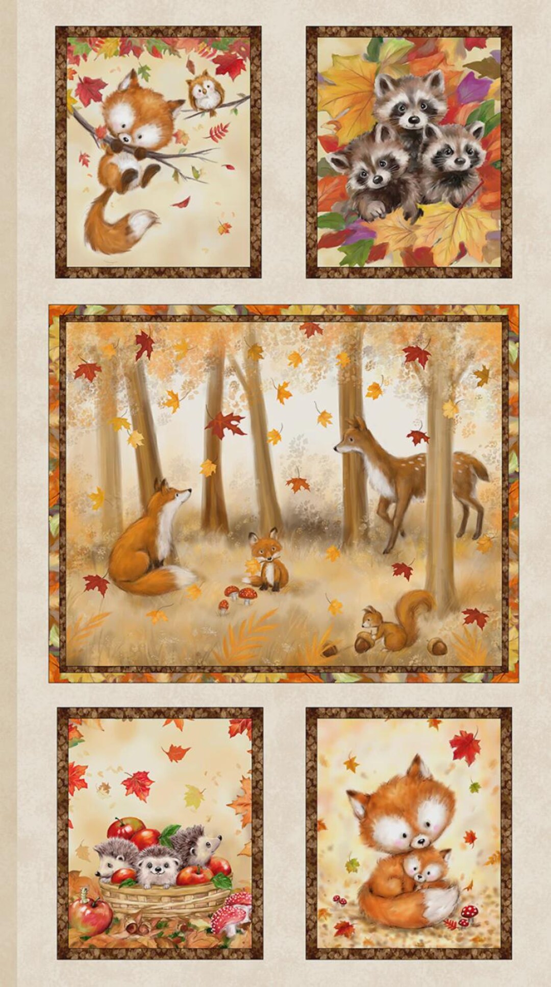 Fabric *FALL FRIENDS* Forest Friends Blocks Panel #5807 New! - 100% ...