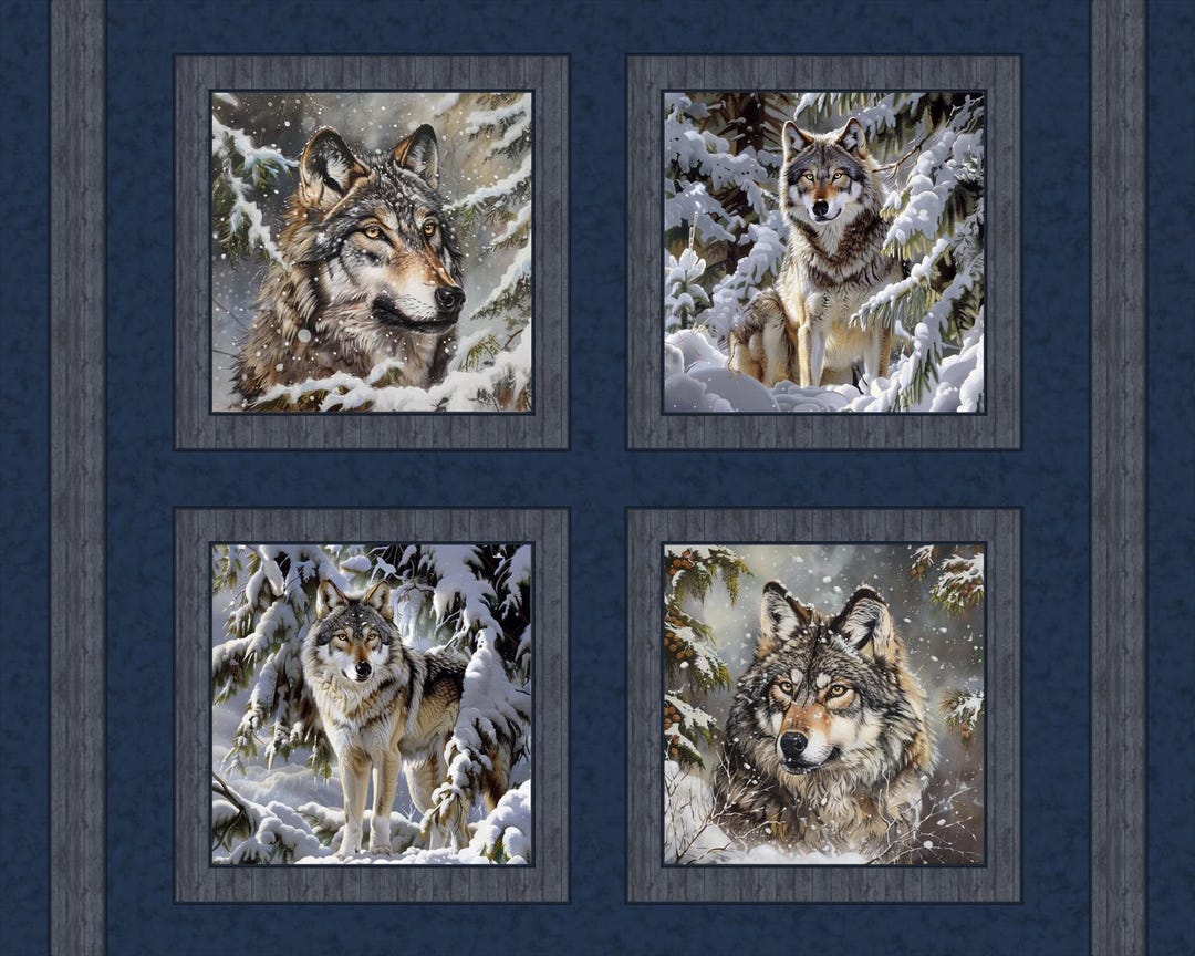 Fabric Panels *SNOWBOUND WOLVES on Blue* Pillow Panels - New!! 100% ...