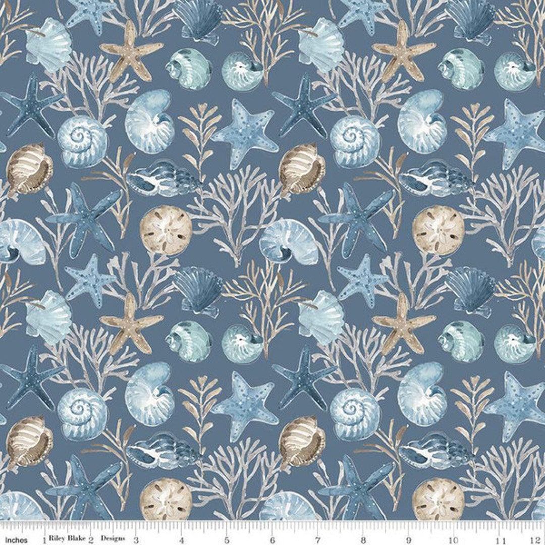 Fabric BLUE ESCAPE COASTAL *ocean Floor Colonial 511* by Lisa Audit for ...