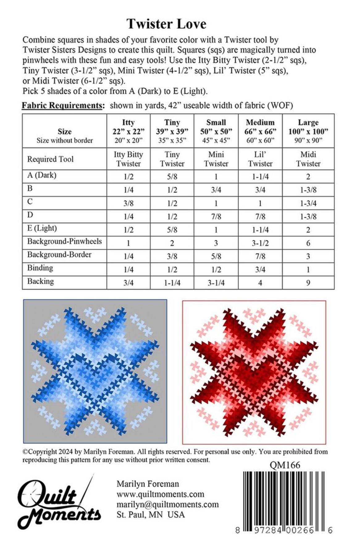 Quilt Pattern *TWISTER LOVE* New! You Can Make Five Different Sizes ...