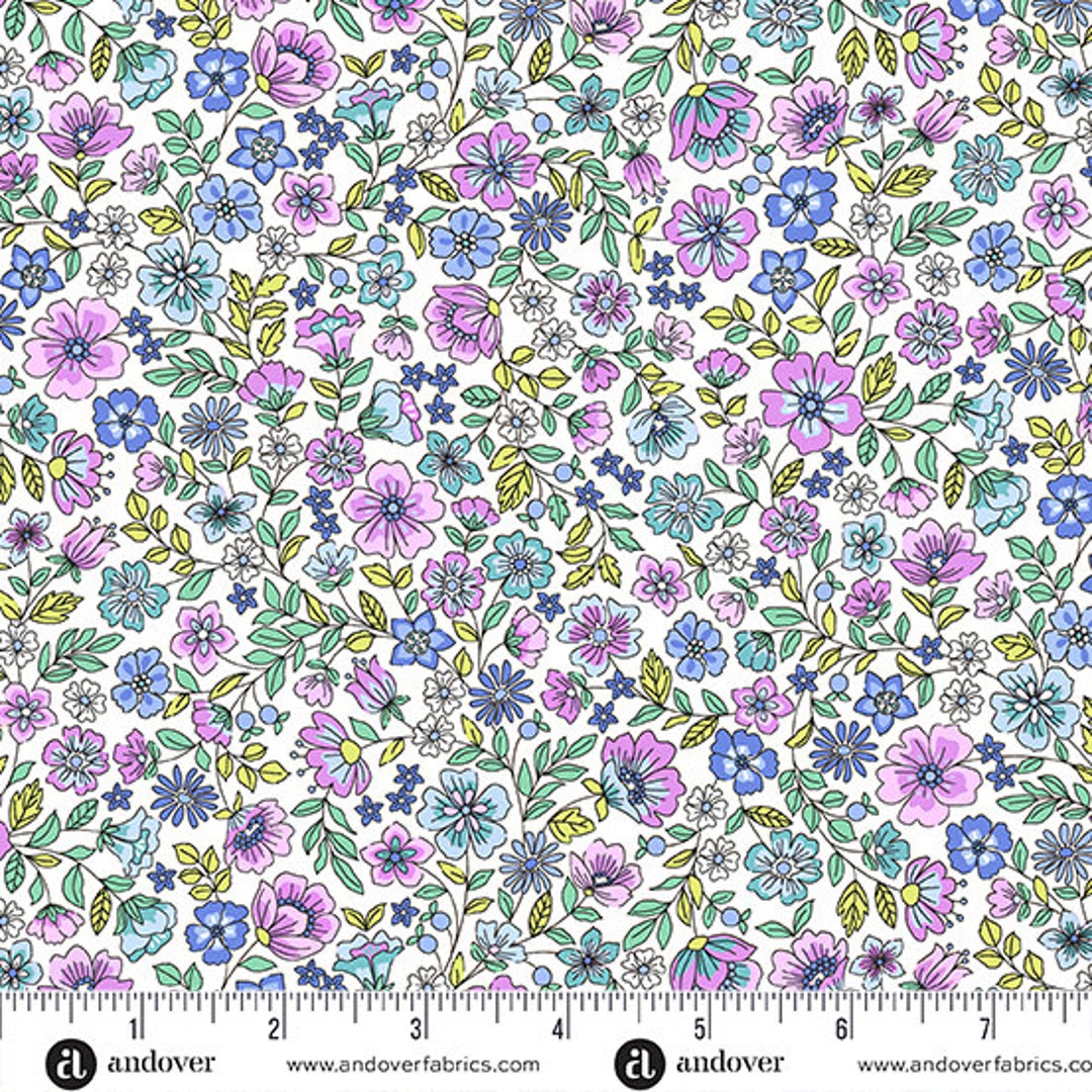 Fabric COUNTRY CUTTINGS by Makower U K Andover *floral Main BLUE & Pink ...