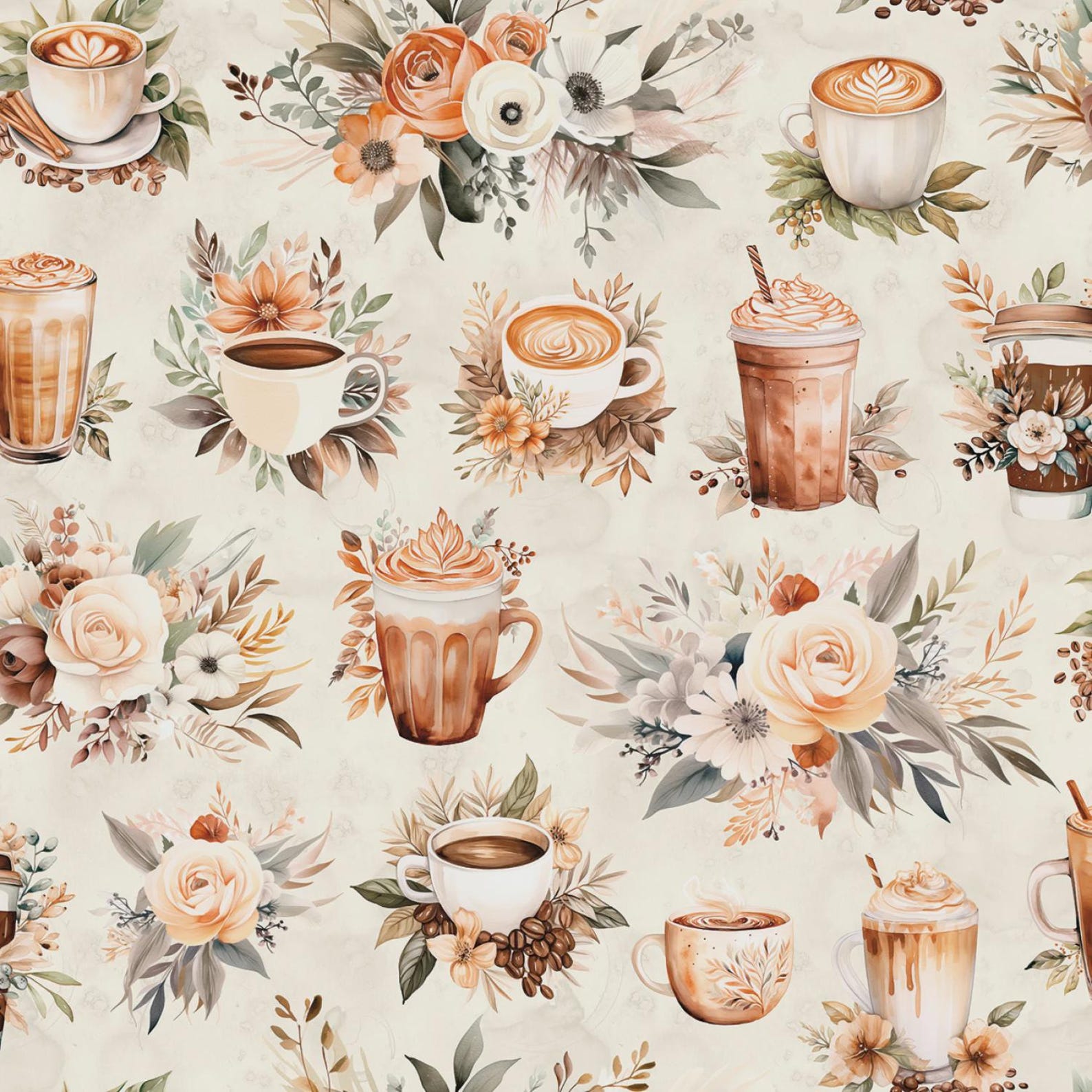 Fabric *COFFEE TIME* MAIN Cream 17130 - New! 100% Quilting Cotton by ...