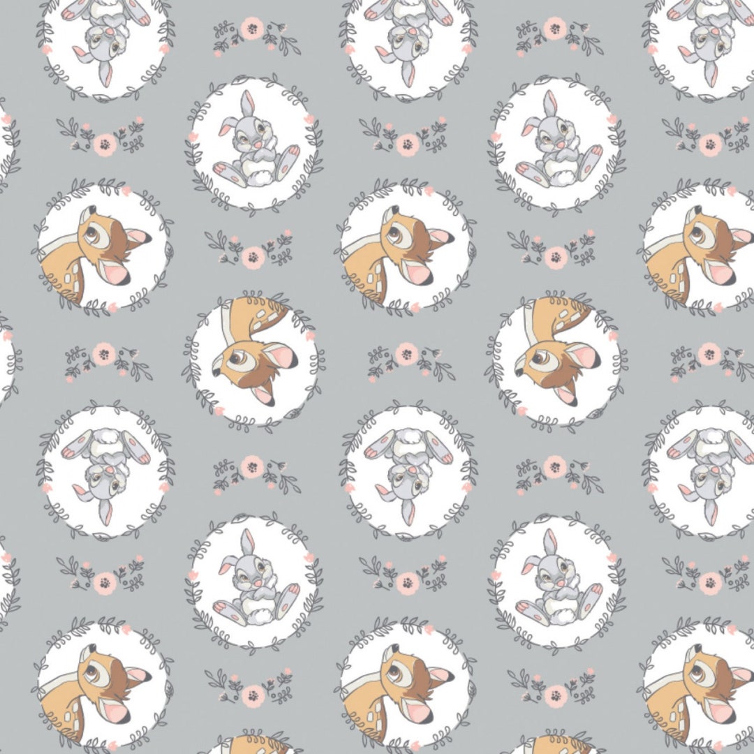 Flannel Fabric!! *BAMBI & THUMPER* Cotton Flannel on *GRAY* New ...