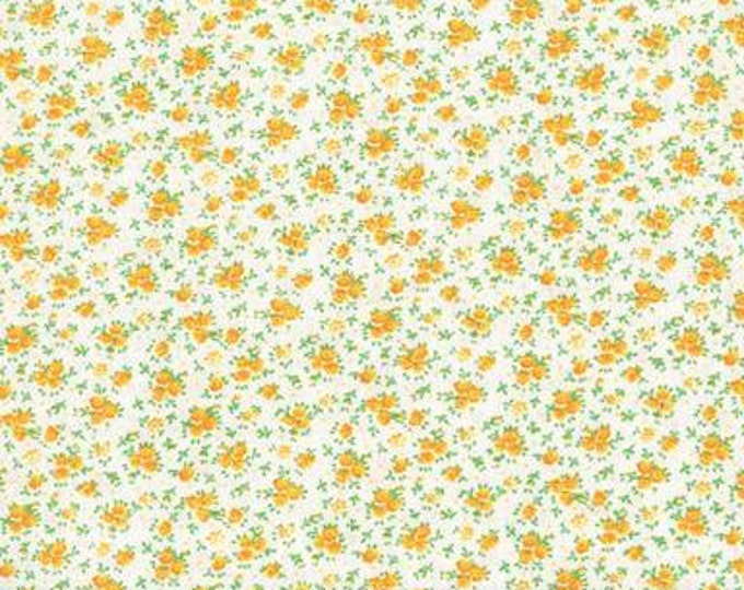 Fabric YELLOW FLORAL Light Weight Cotton Vintage Feel Continuous Cut ...