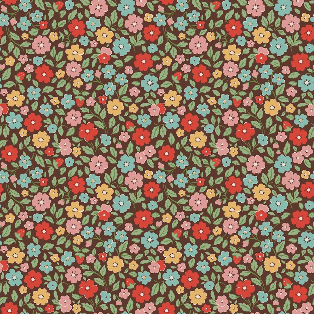 Fabric FARMHOUSE FANCY Brown Country Flowers #951 New! 100% Premium ...