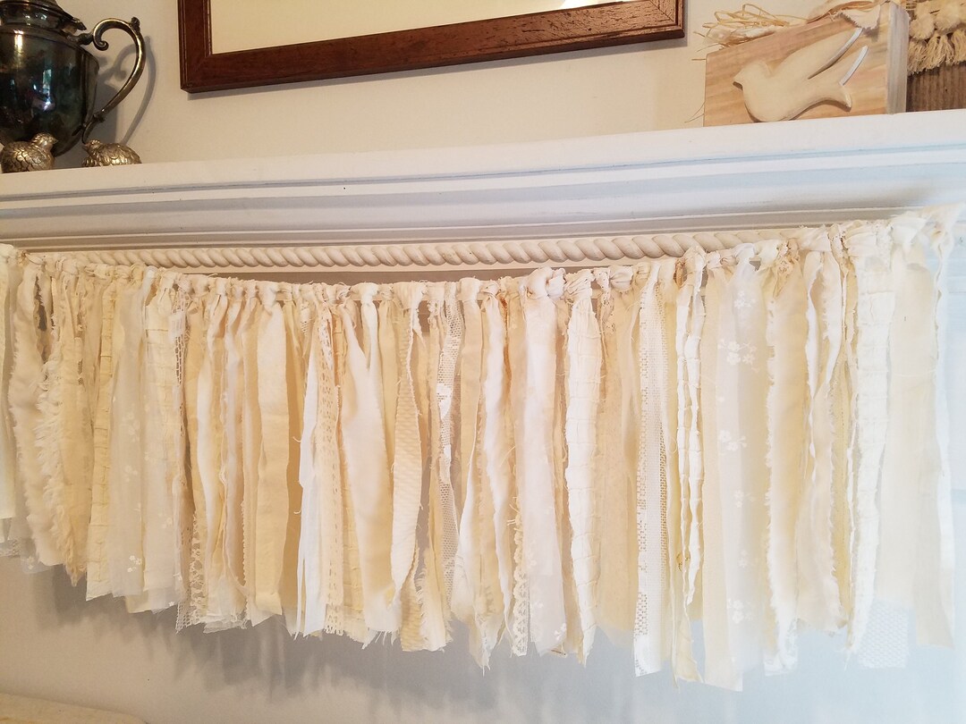 Fabric Tie Shabby Wedding, Demure Neutral Year-round Garland, Farmhouse ...