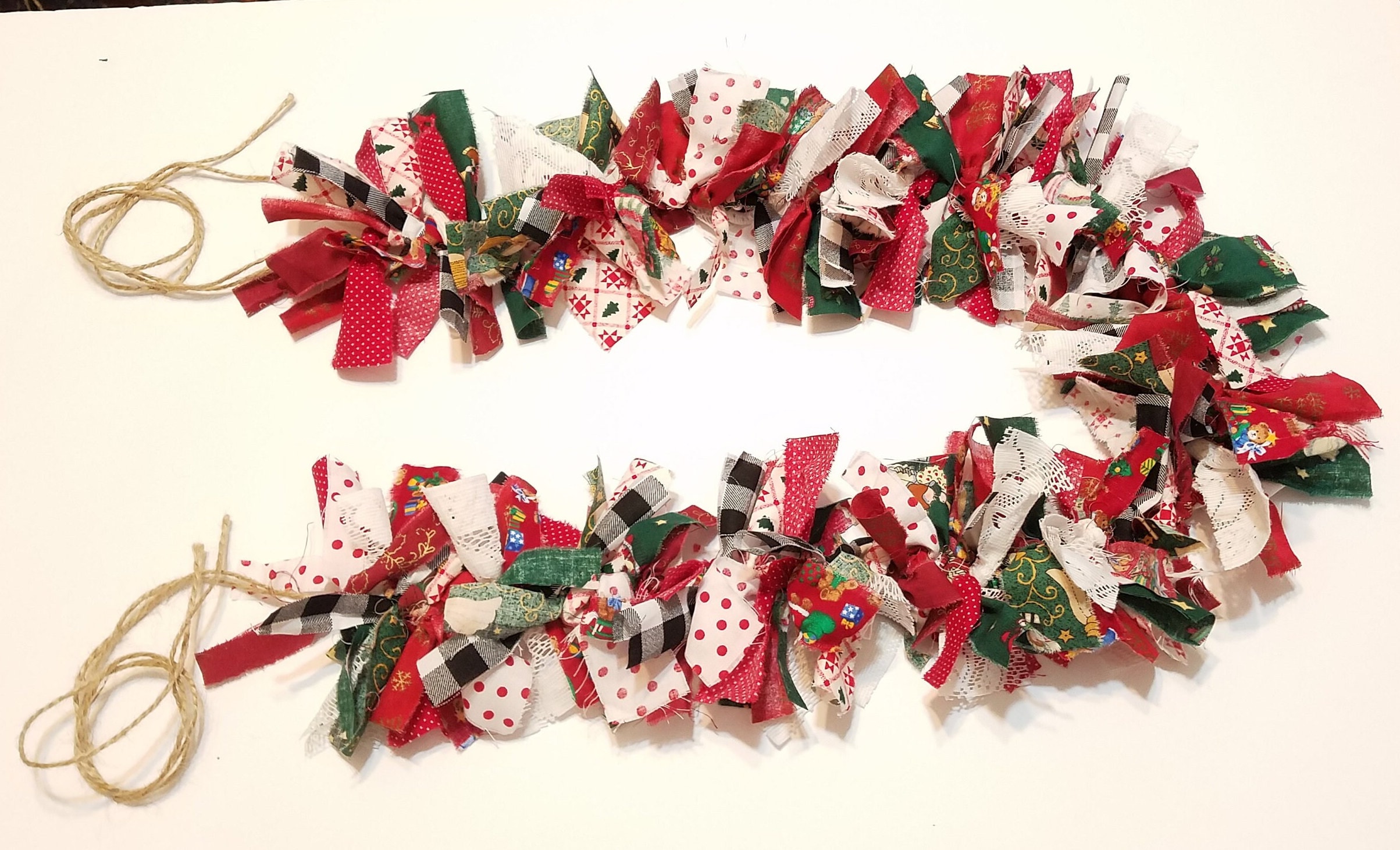 Christmas Rag Garland, Farmhouse Rag Garland for Mantel, Rag Garland ...