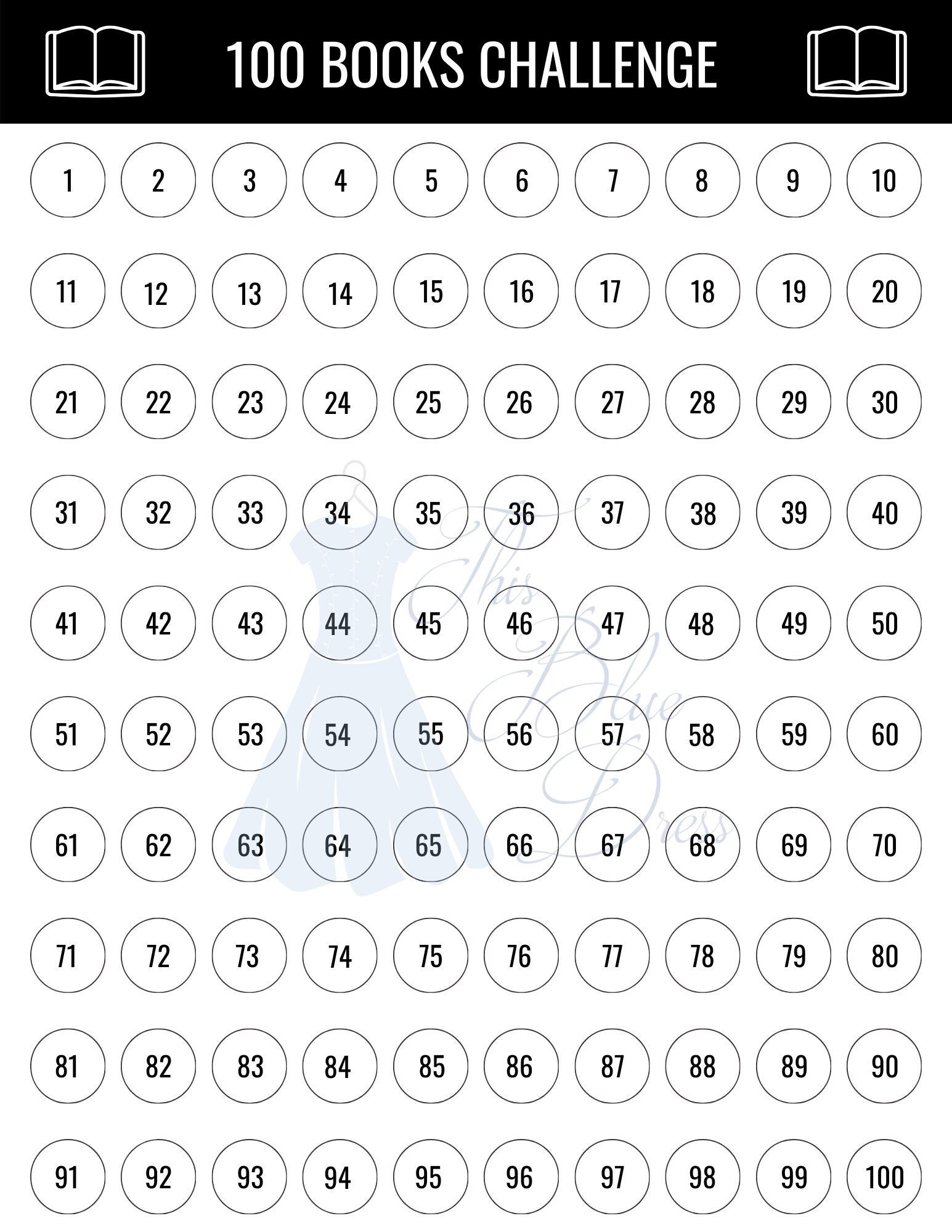 100 Books Challenge, Reading Progress Chart, Printable Summer Reading ...