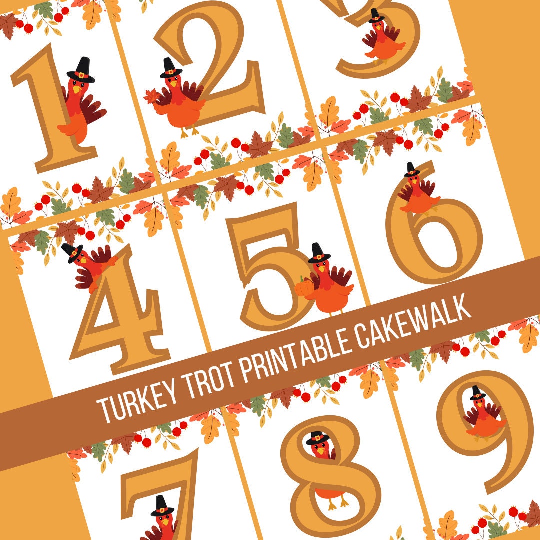 12-player Printable Turkey Trot Thanksgiving Cake Walk for Parties ...