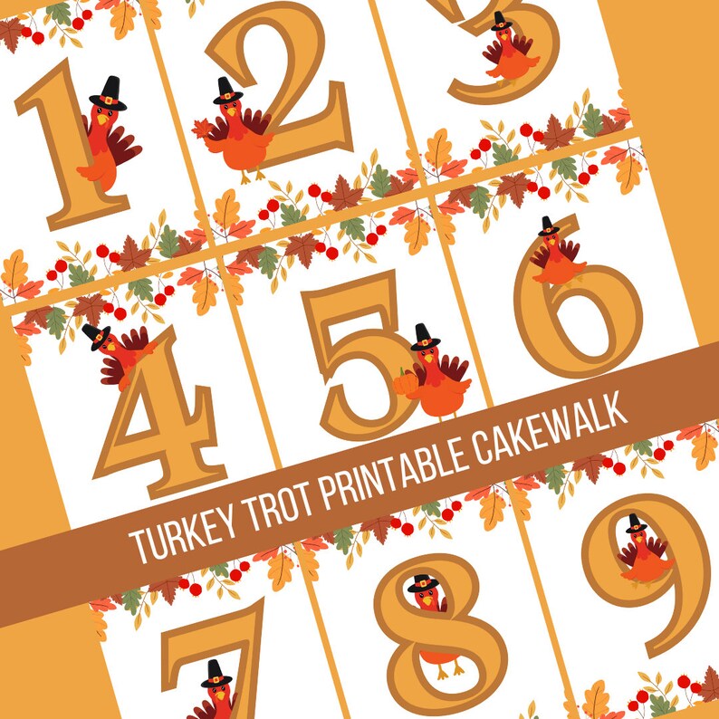 12-player Printable Turkey Trot Thanksgiving Cake Walk for Parties ...