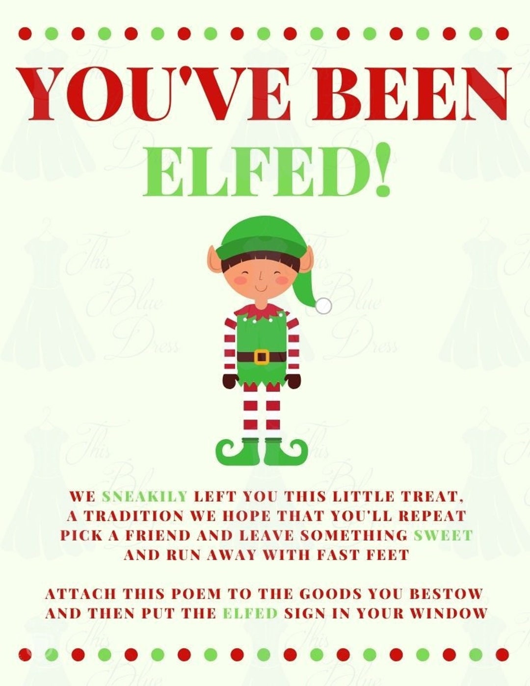 Christmas "you've Been Elfed" Printable Set, Christmas Poem, Christmas ...