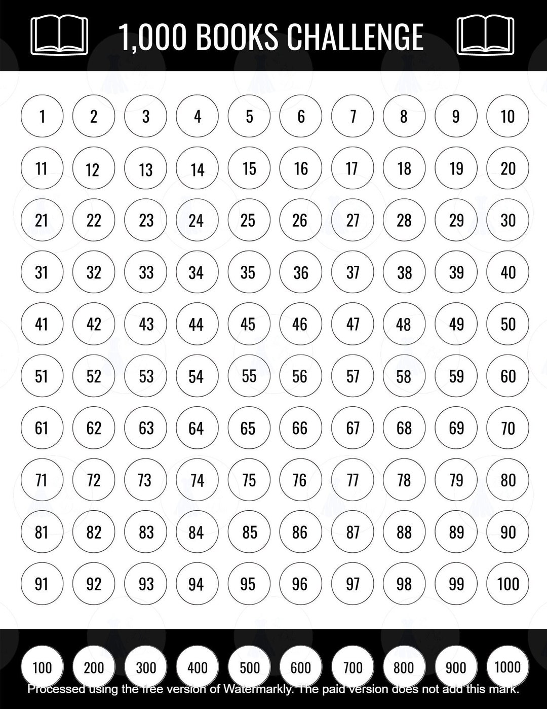 1000 Books Reading Challenge Printable, Reading Progress Chart, Summer Reading Chart - Etsy