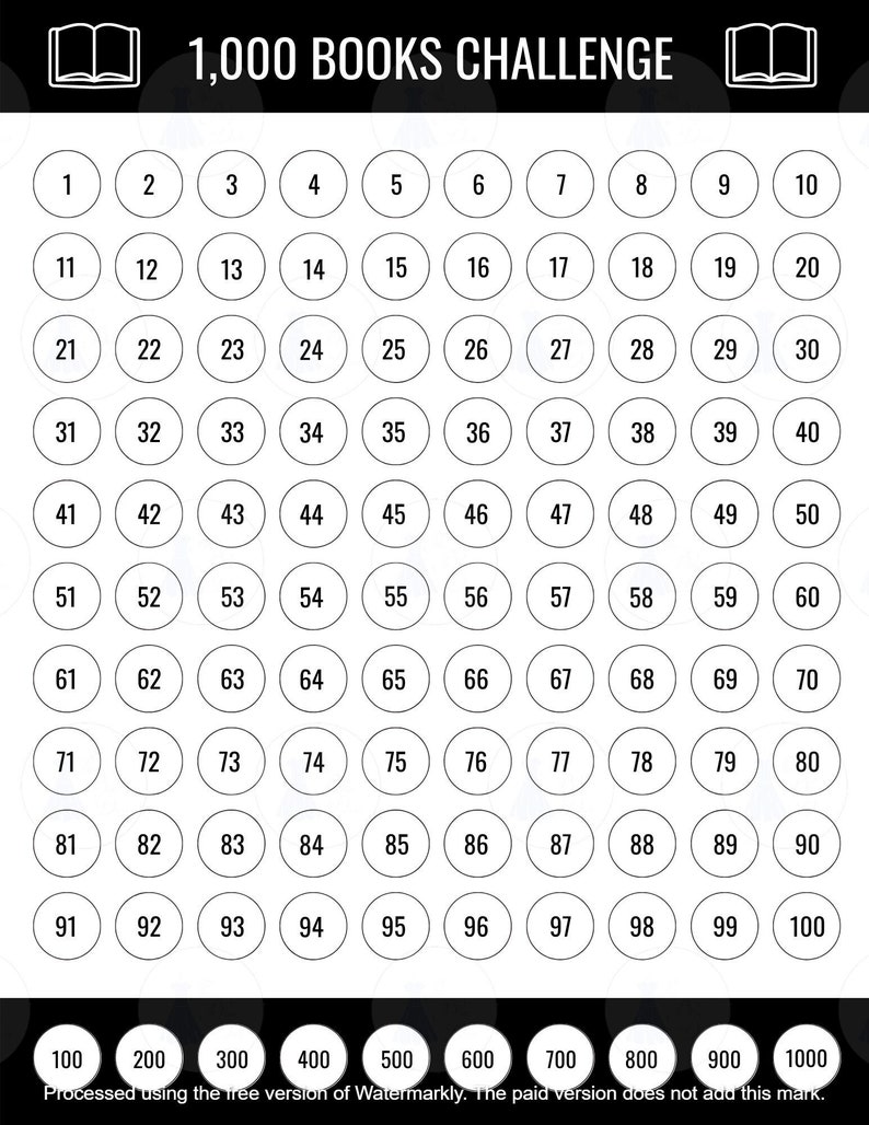 1000 Books Reading Challenge Printable, Reading Progress Chart, Summer ...