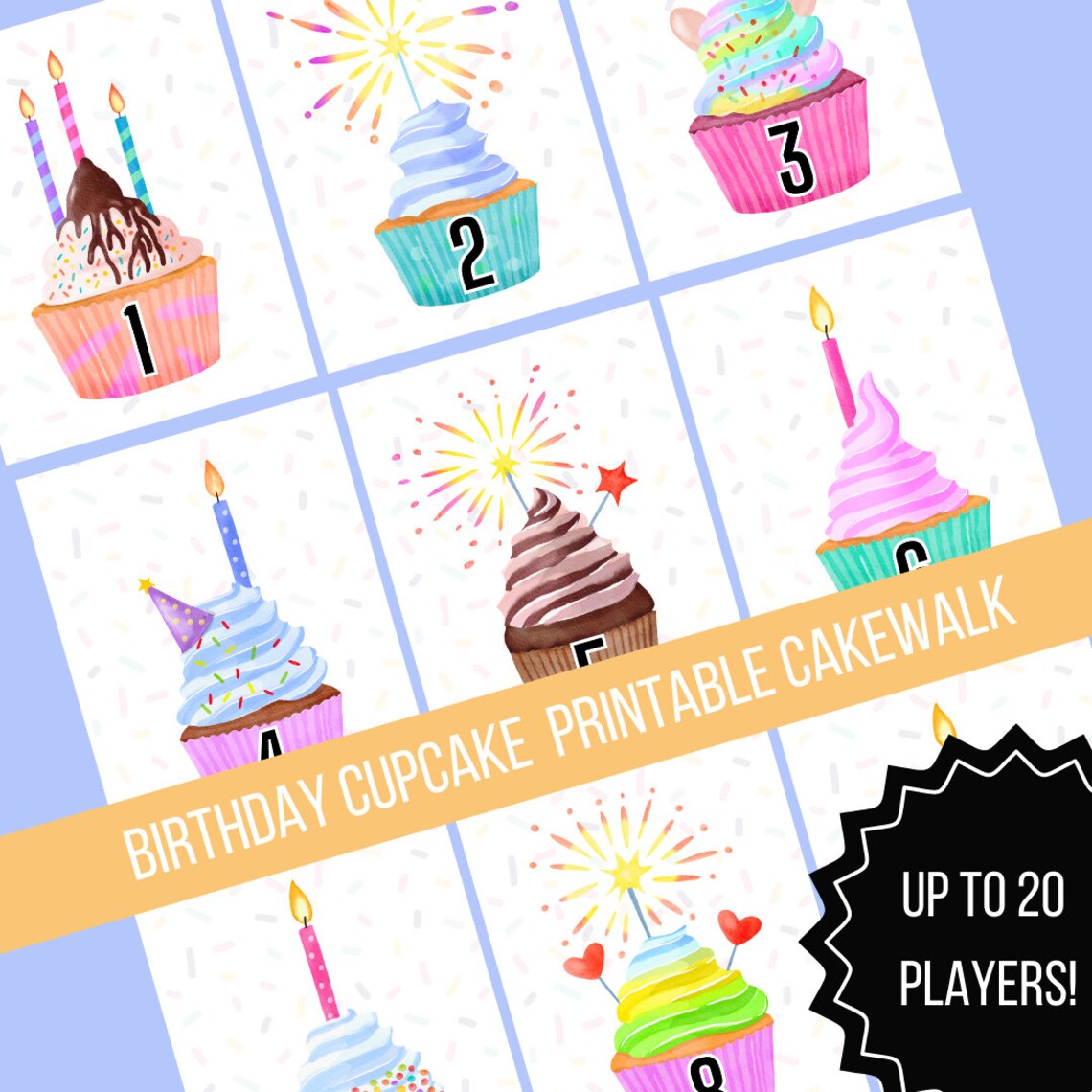 20-player Printable Birthday Cupcake Cakewalk for Parties, Birthday ...