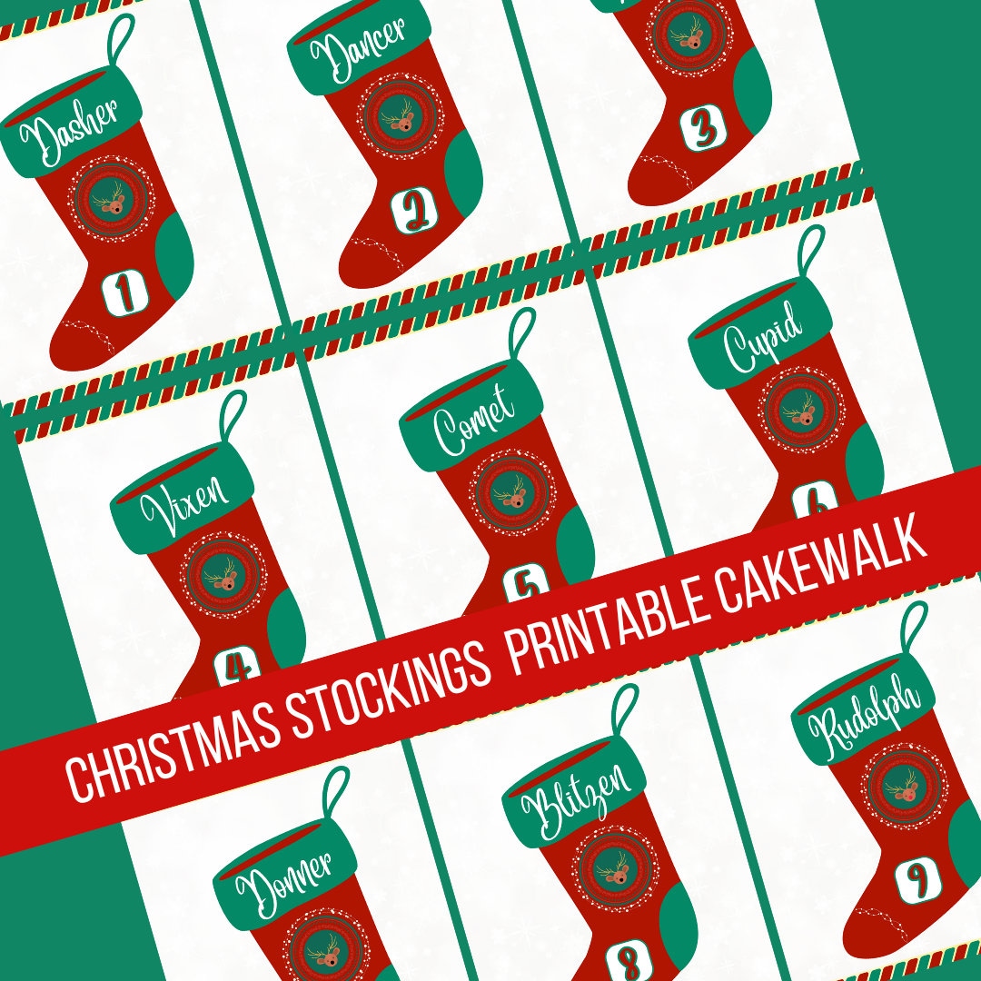 12-player Printable Christmas Stocking Cakewalk for Parties, Christmas ...