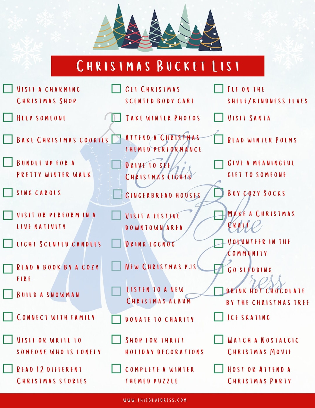 Christmas Bucket List, Unique Winter Activities Checklist, Holiday ...