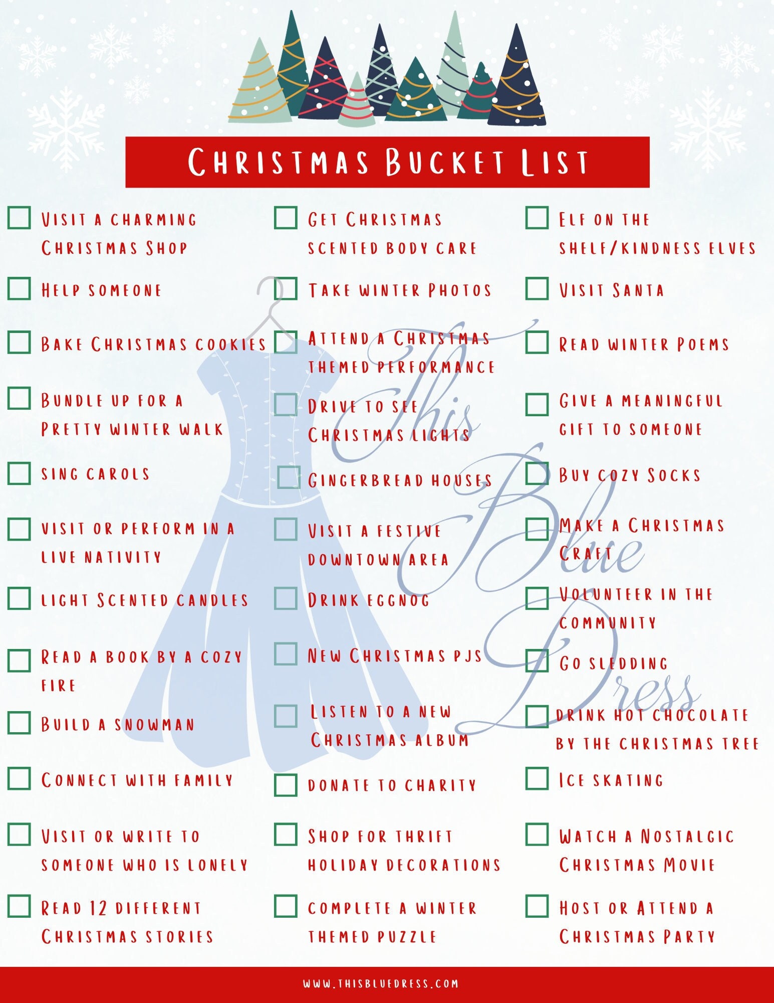 Christmas Bucket List, Unique Winter Activities Checklist, Holiday ...