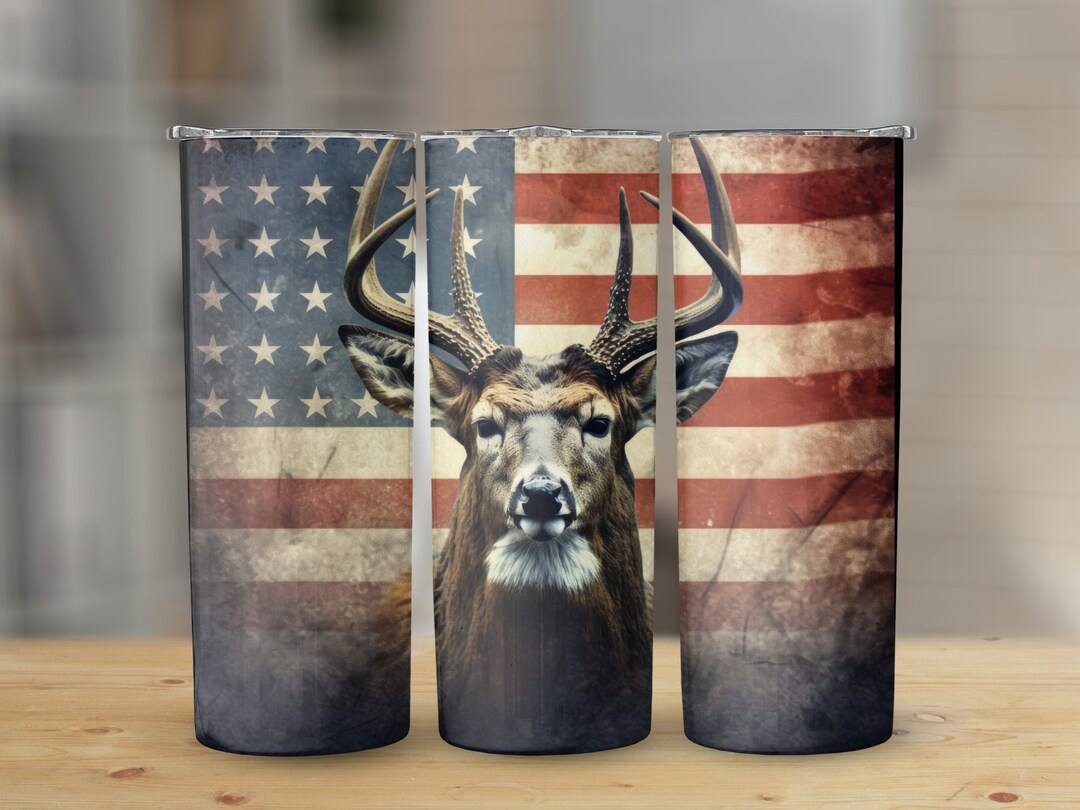 Deer USA Flag Stain Glass 20 Oz Skinny Tumbler, Sublimation Design ...