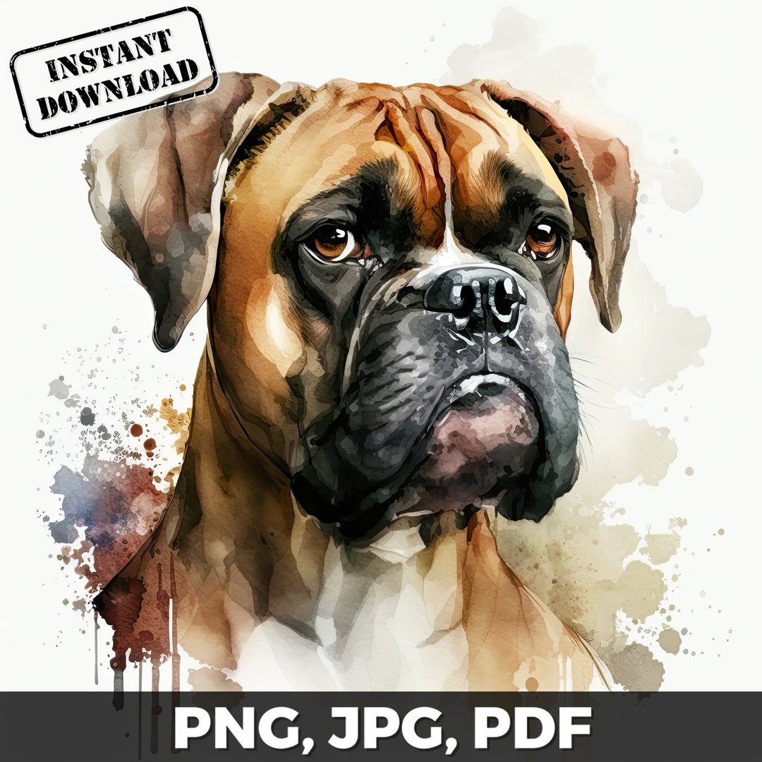 Boxer Art Print, Boxer Dog Print, Boxer Watercolor, Boxer Png, Pdf, Jpg ...