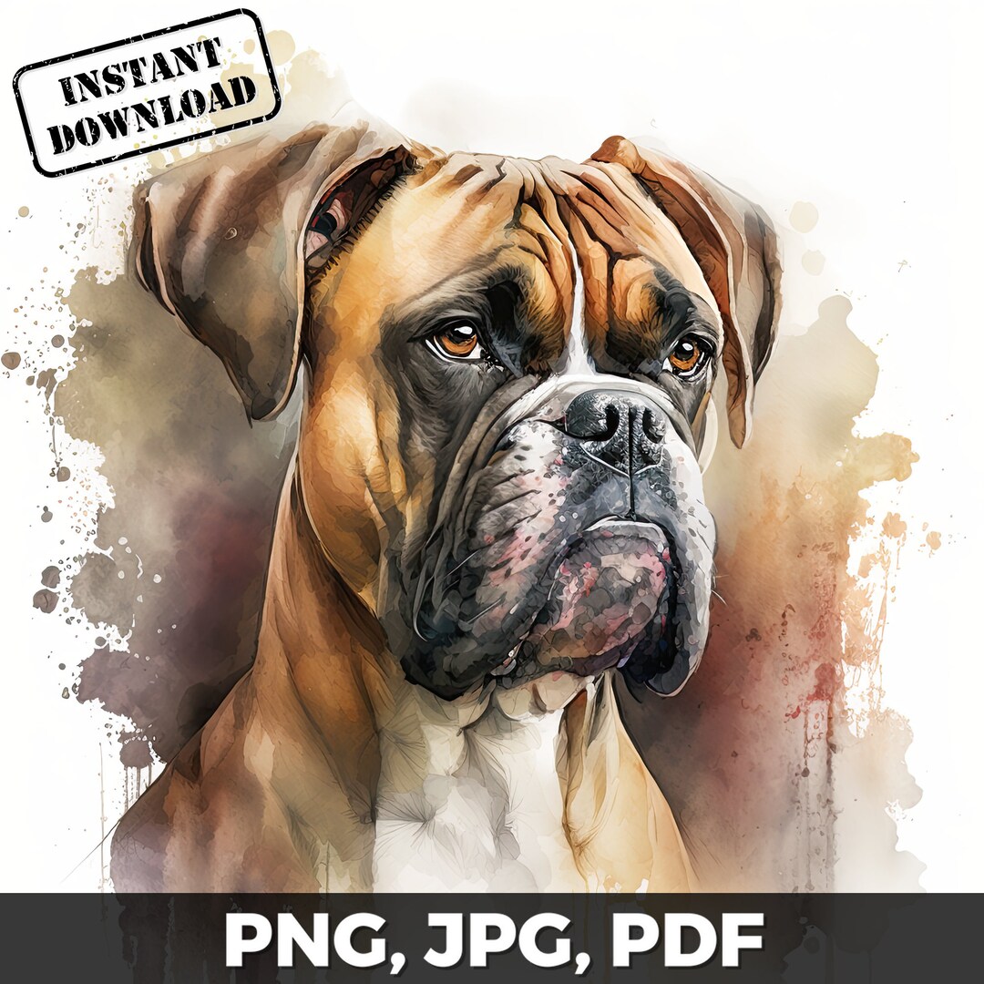 Boxer Art Print, Boxer Dog Print, Boxer Watercolor, Boxer Png, Pdf, Jpg ...
