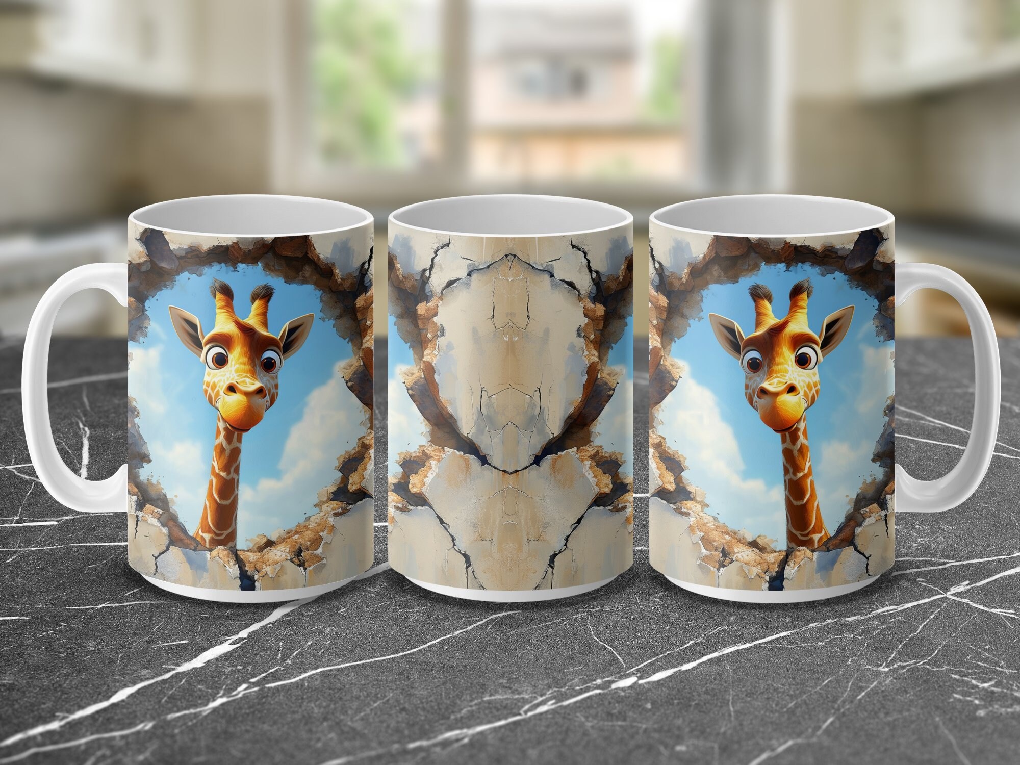 3D Giraffe Mug Wrap Design, Sublimation Ready, Cute Animal Peekaboo Mug ...