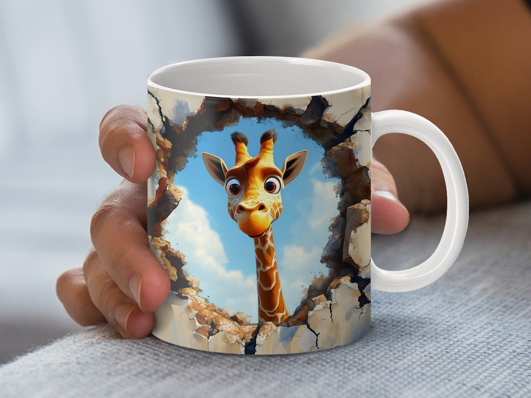 3D Giraffe Mug Wrap Design, Sublimation Ready, Cute Animal Peekaboo Mug ...