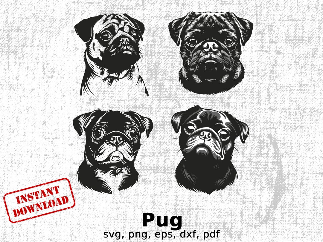 Pug Clipart Digital Download, Pug Svg Files for Cricut, Pug Png ...