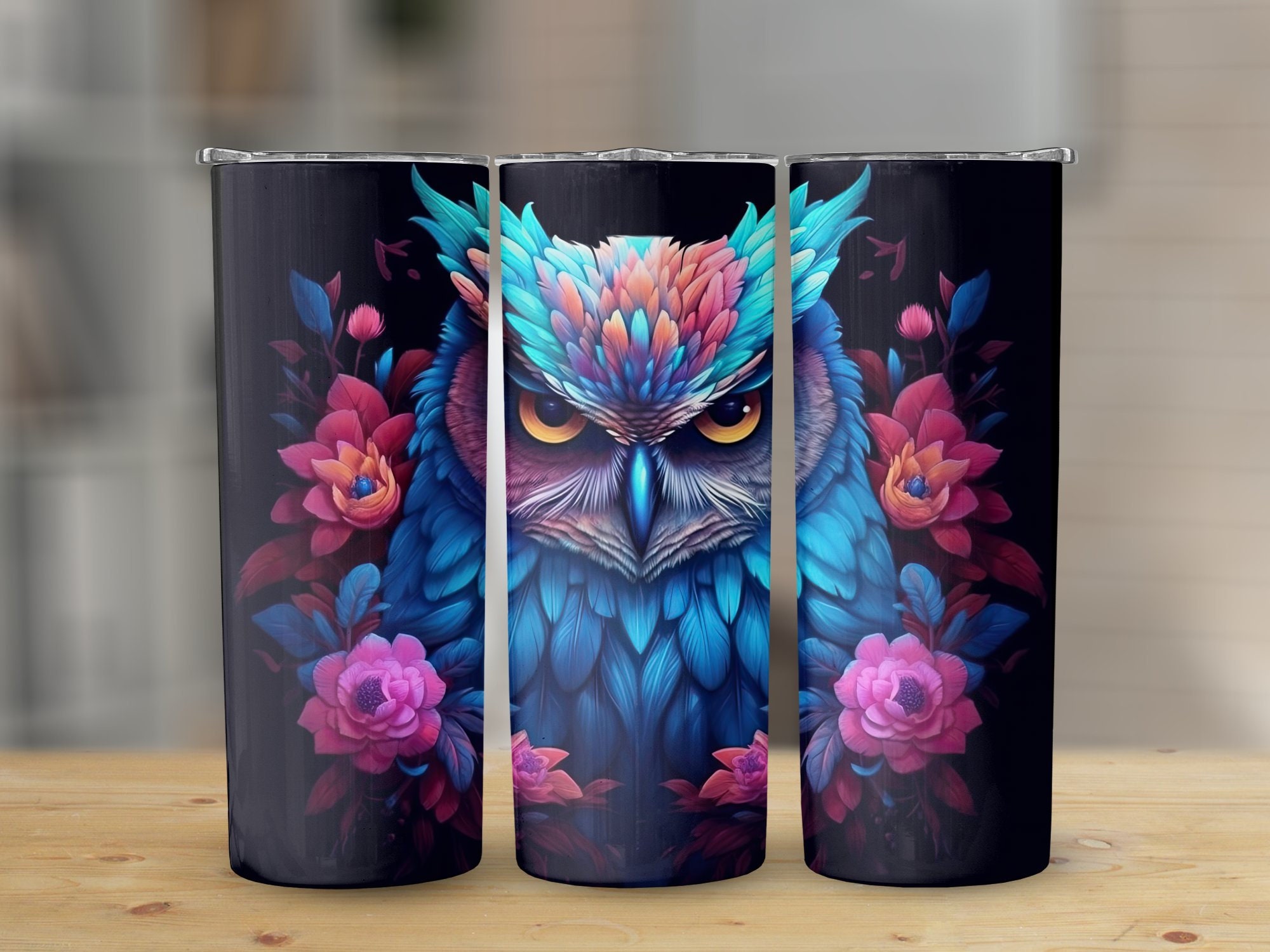Neon Owl 3D Portrait 20 Oz Skinny Tumbler, Sublimation Design, Straight ...