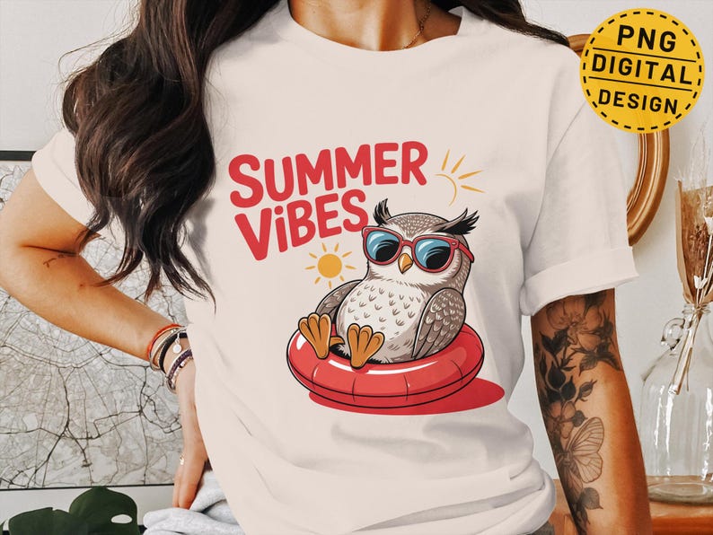 Summer Vibes Png, Owl in Pool Float Png, Beach Owl Shirt Print, Summer ...