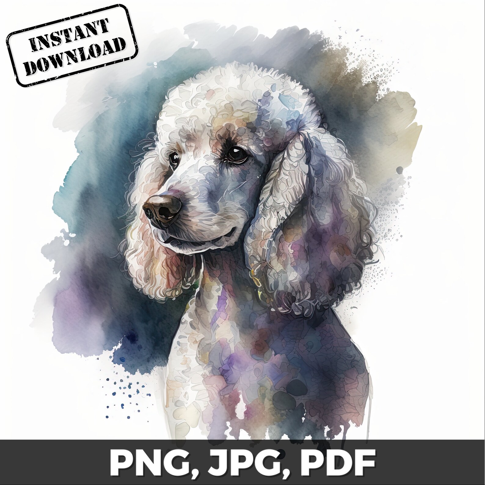 Poodle Art Print, Poodle Dog Print, Poodle Watercolor, Poodle Png, Pdf ...