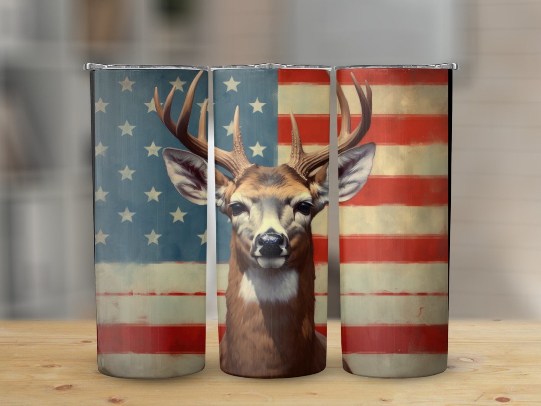 Deer USA Flag Stain Glass 20 Oz Skinny Tumbler, Sublimation Design ...