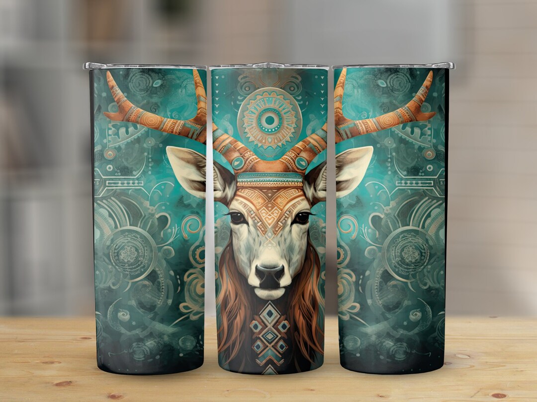 Aztec Deer Buck Antelers 20 Oz Skinny Tumbler, Sublimation Design ...