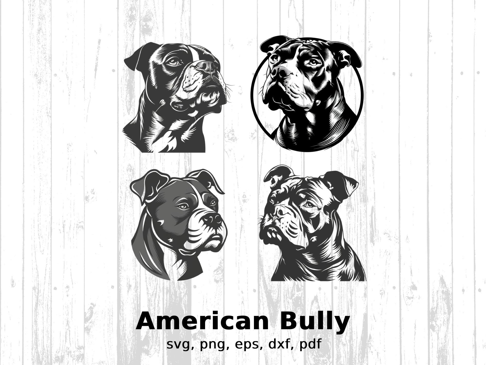 American Bully Dog SVG Clipart, Pitbull Dog Digital Art, Instant ...