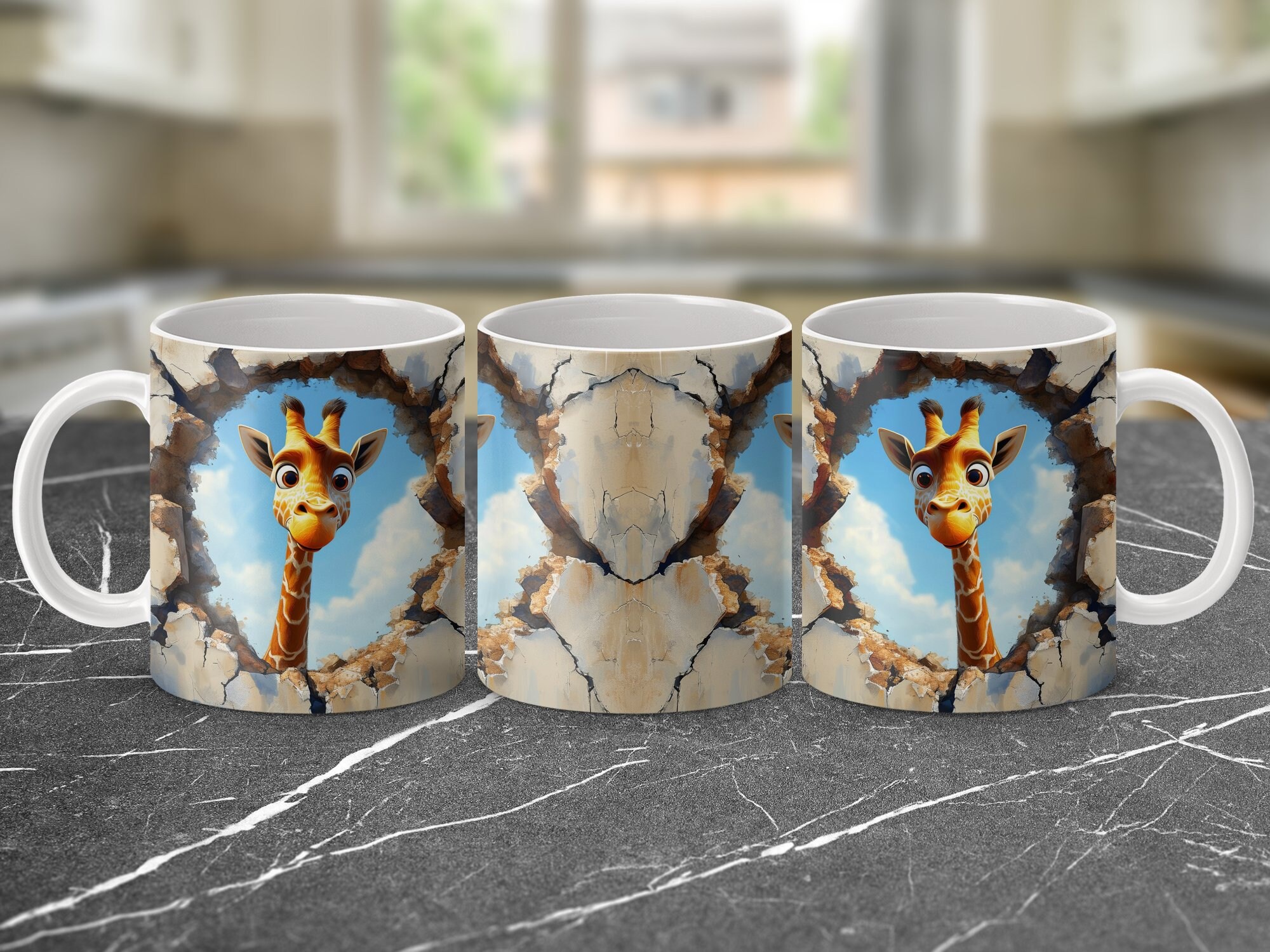3D Giraffe Mug Wrap Design, Sublimation Ready, Cute Animal Peekaboo Mug ...