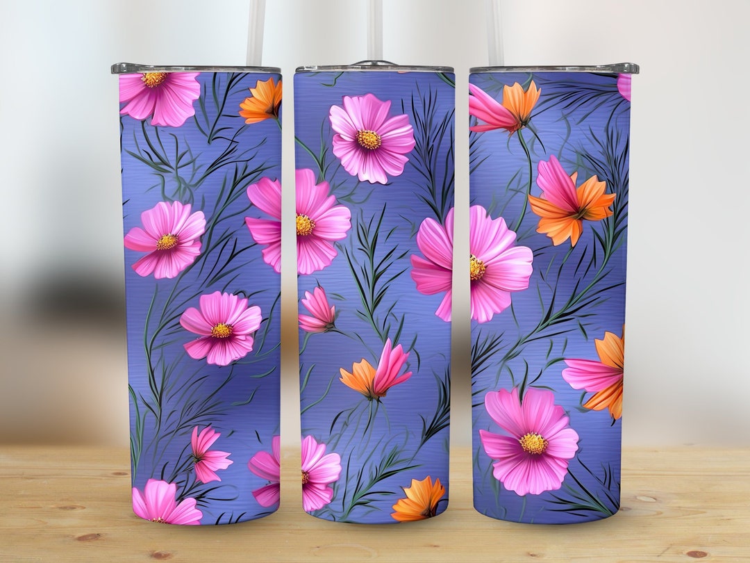 3D Cosmos Flowers 20 Oz Skinny Tumbler Sublimation Design, Straight ...