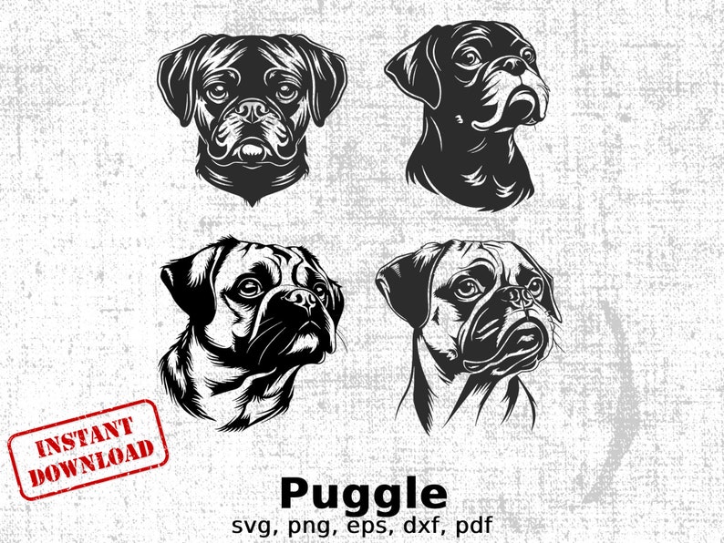 Puggle Dog SVG Clipart Set, Digital Dog Illustrations, Puggle Cut Files ...