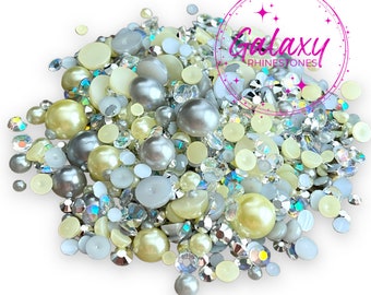 Mix 7 Rhinestone and Pearl Mix 1oz Flatback Half Round Faux Pearls ...