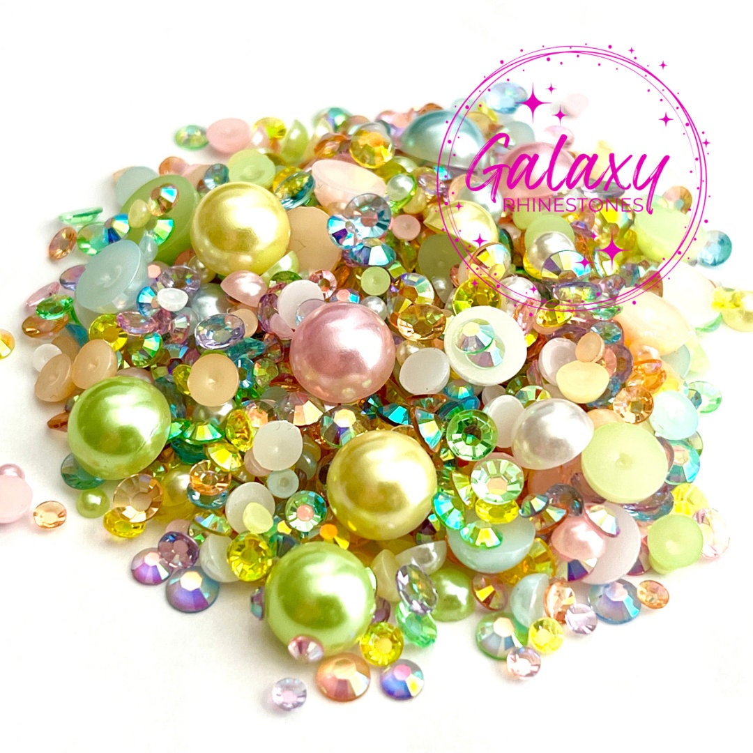 Mix #44 Rhinestone and Pearl Mix - 1oz Flatback Half Round Faux Pearls ...